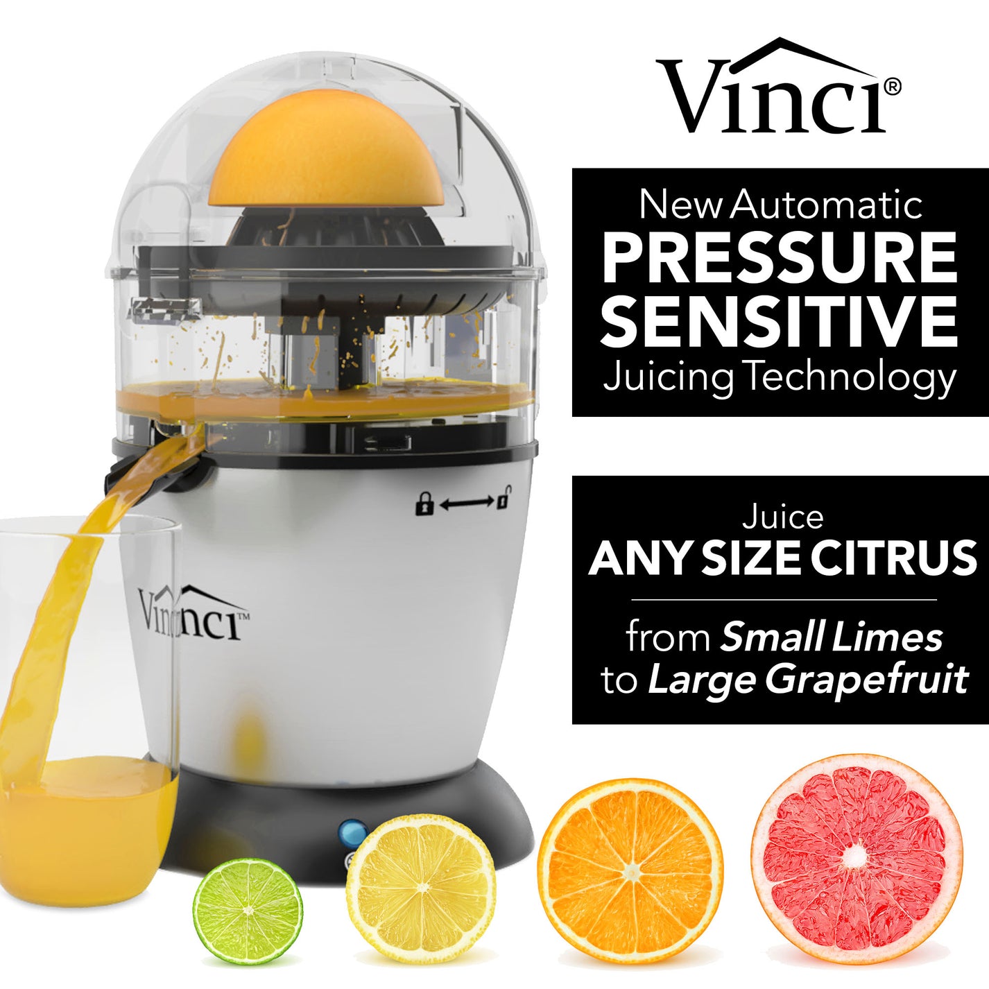 Vinci Hands-Free Citrus Juicer, Electric Stainless and Black – Vinci ...