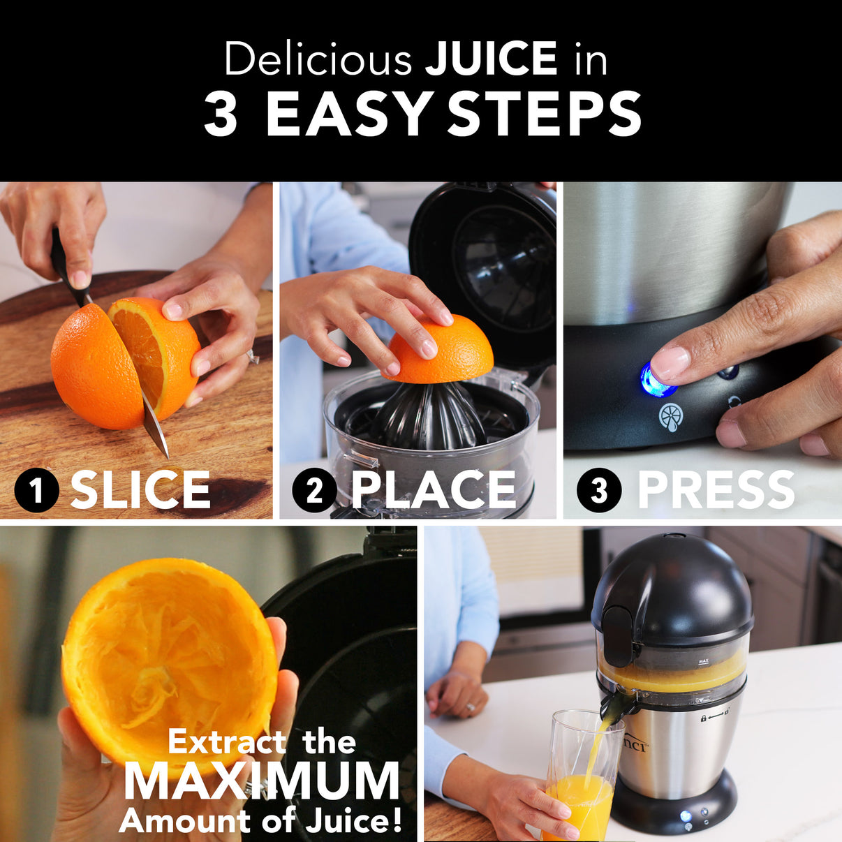 Vinci Hands-Free Citrus Juicer, Electric Stainless and Black – Vinci ...